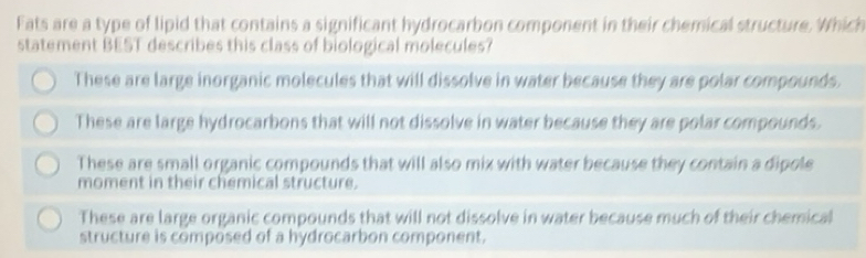 Solved: Fats are a type of lipid that contains a significant ...