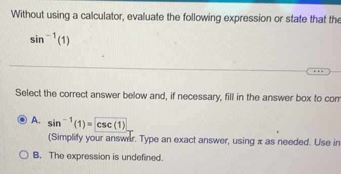 Solved: Without using a calculator, evaluate the following expression ...