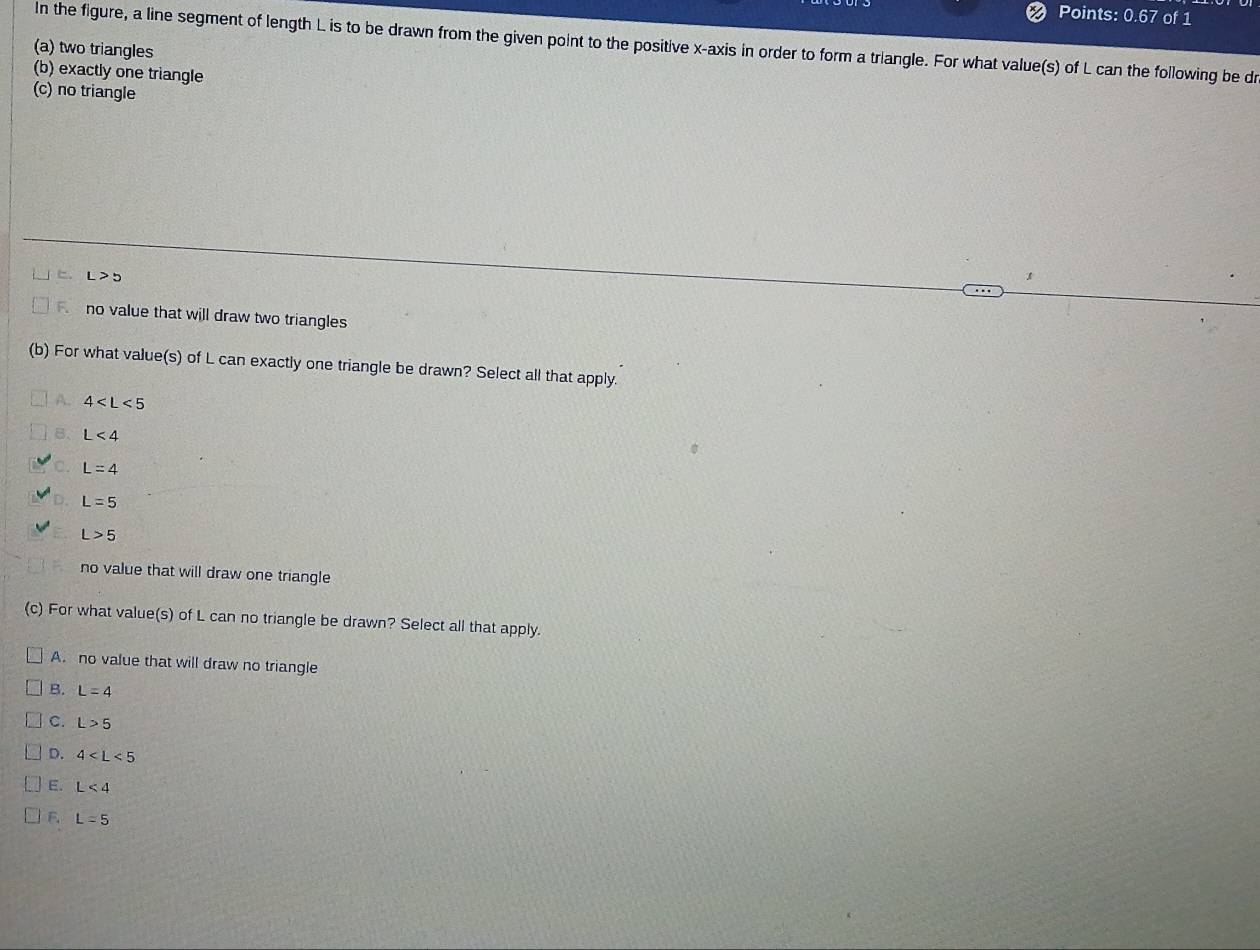 Solved: Points: 0.67 of 1 In the figure, a line segment of length L is ...