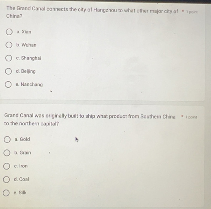 Solved: The Grand Canal connects the city of Hangzhou to what other ...