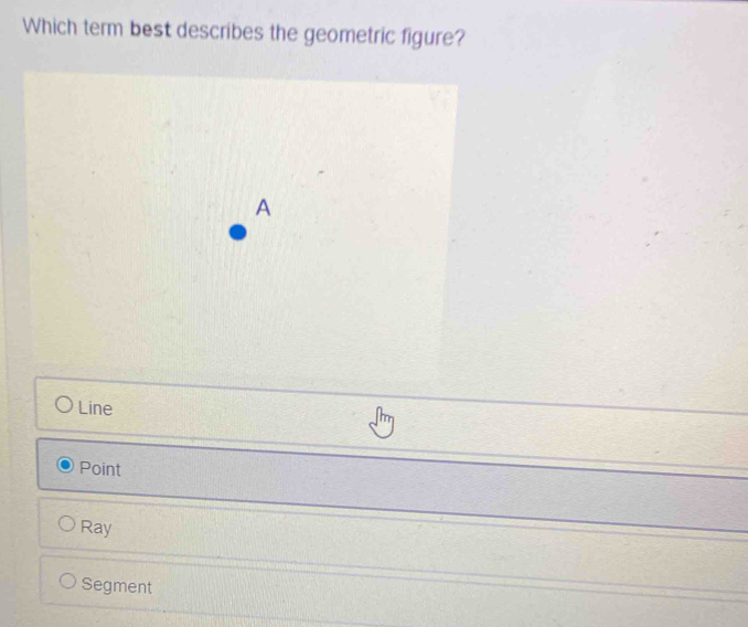 Solved: Which term best describes the geometric figure? A Line Point ...