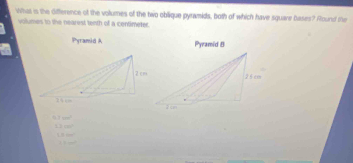 Solved: What is the difference of the volumes of the two oblique ...