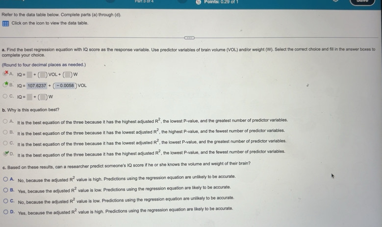 Solved: Refer to the data table below. Complete parts (a) through (d). Click on the icon to view ...