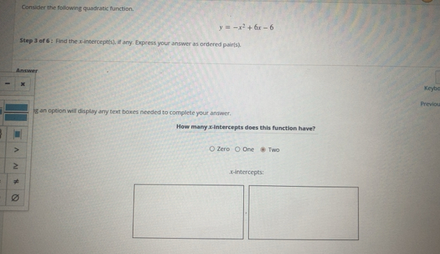 Solved: Consider the following quadratic function. y=-x^2+6x-6 Step 3 ...