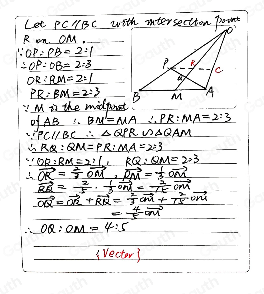 Solved: OAB is a triangle. vector OA=2a and vector OB=2b M is the midpoint of AB. P is the point ...