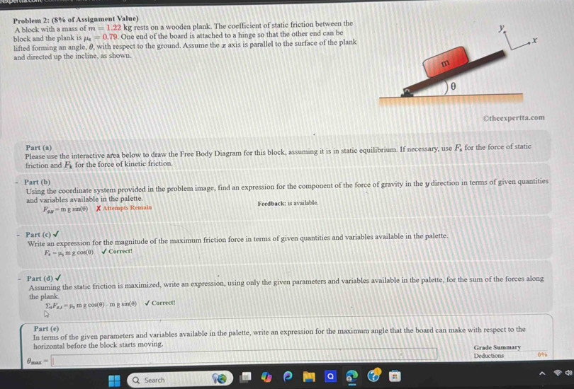 Solved: Problem 2: (8% of Assignment Value) A block with a mass of m=1.22 kg rests on a wooden ...