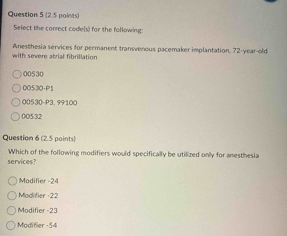 Solved: (2.5 points) Select the correct code(s) for the following ...