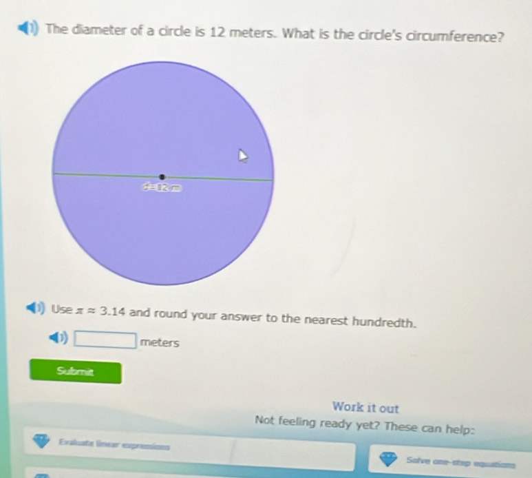Solved: The diameter of a circle is 12 meters. What is the circle's ...