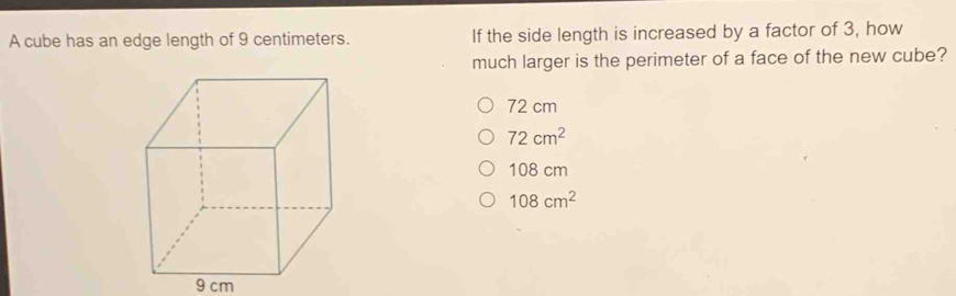 Solved: A cube has an edge length of 9 centimeters. If the side length ...