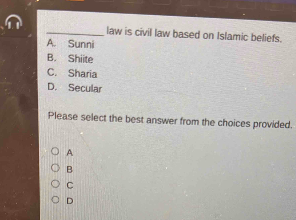 Resuelto:law is civil law based on Islamic beliefs. A. Sunni B. Shiite ...