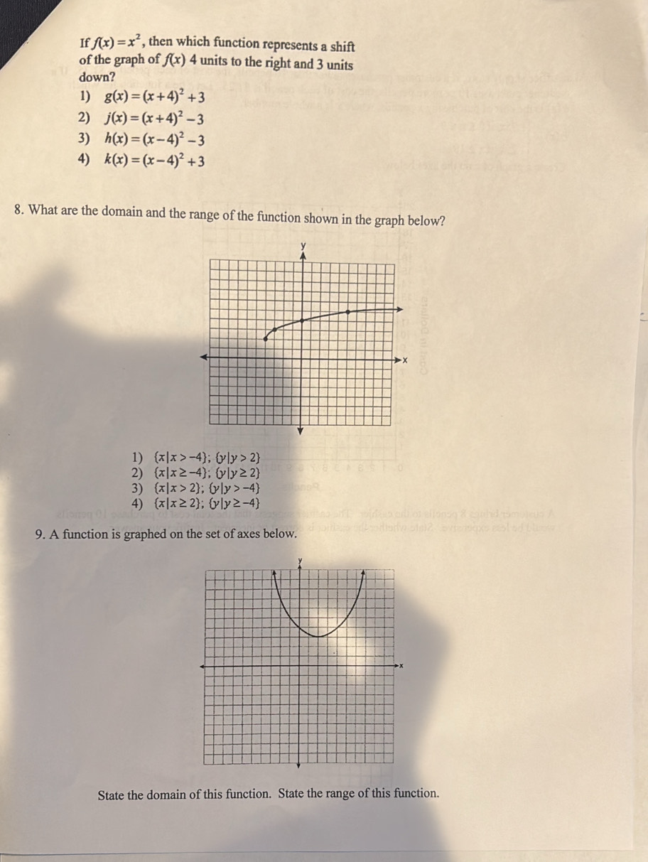 Solved: If f(x)=x^2 , then which function represents a shift of the ...