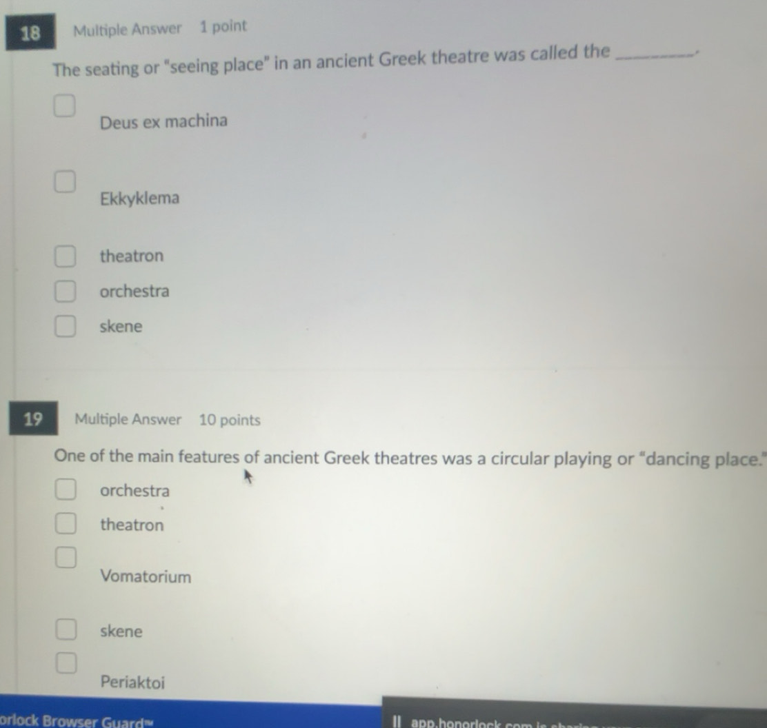 Solved: Multiple Answer 1 point The seating or "seeing place" in an ...