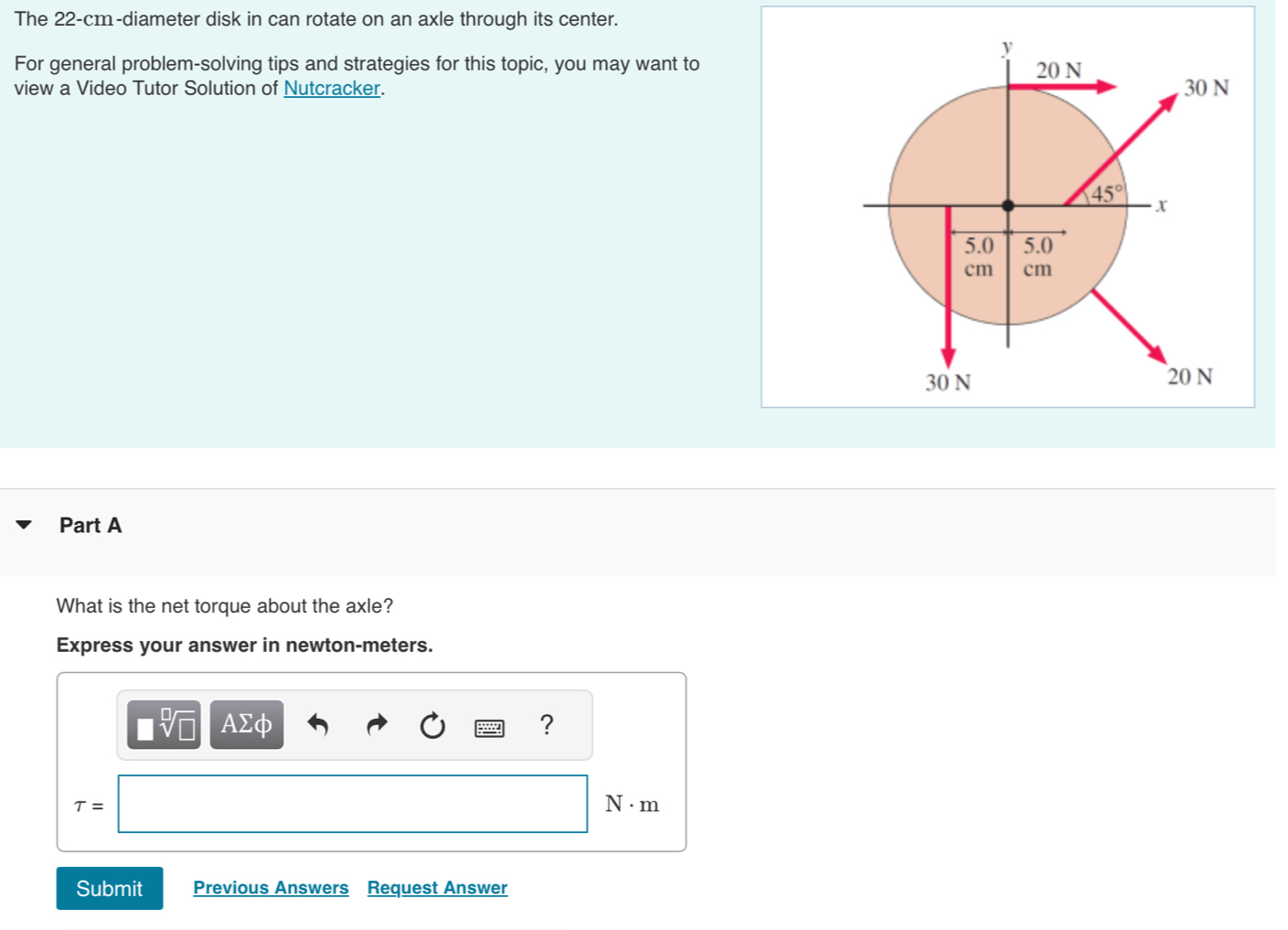 Solved: The 22-cm-diameter disk in can rotate on an axle through its ...