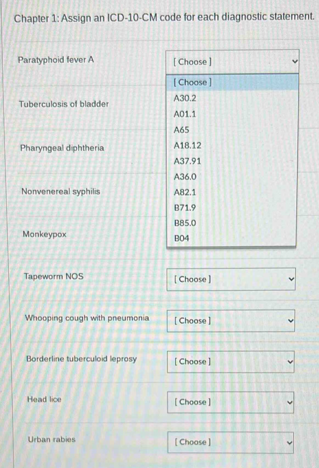 Solved: Chapter 1: Assign an ICD- 10-CM code for each diagnostic ...