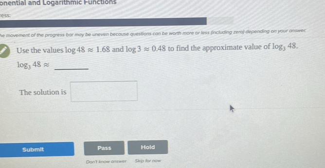 Solved: onential and Logarithmic Functions ress: he movement of the ...