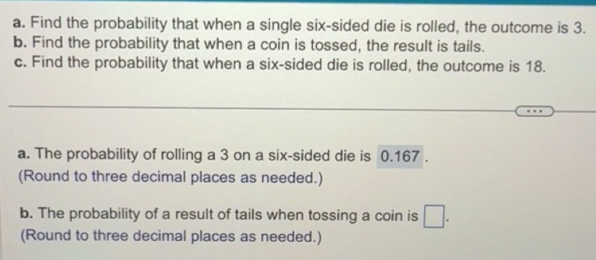 تم الحل:Find the probability that when a single six-sided die is rolled ...
