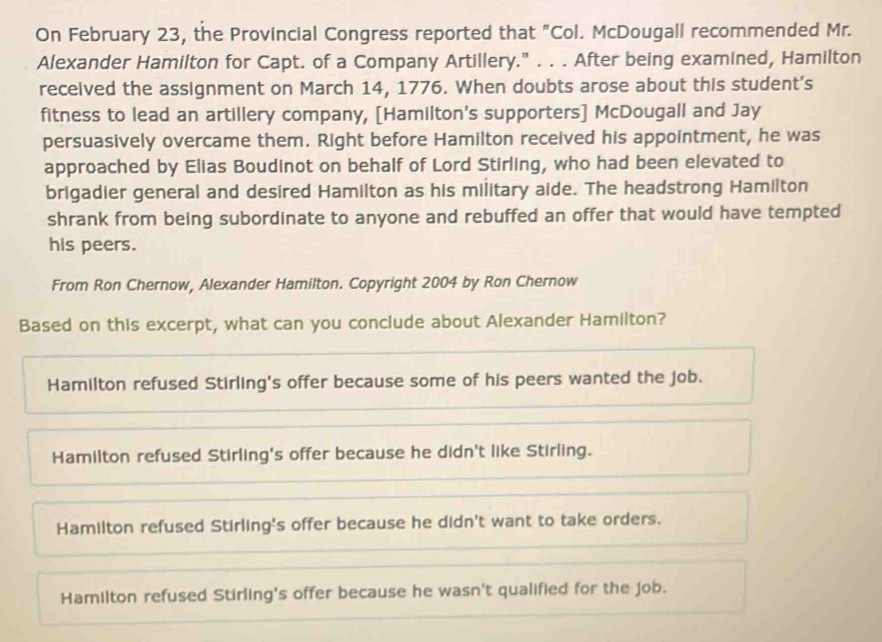 Solved: On February 23, the Provincial Congress reported that "Col ...