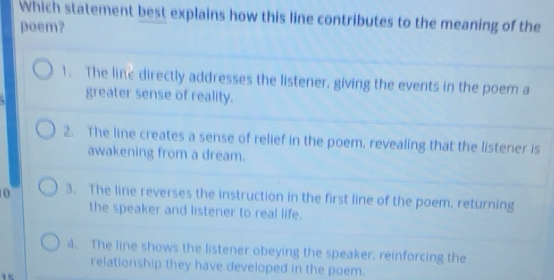 Solved: Which statement best explains how this line contributes to the ...