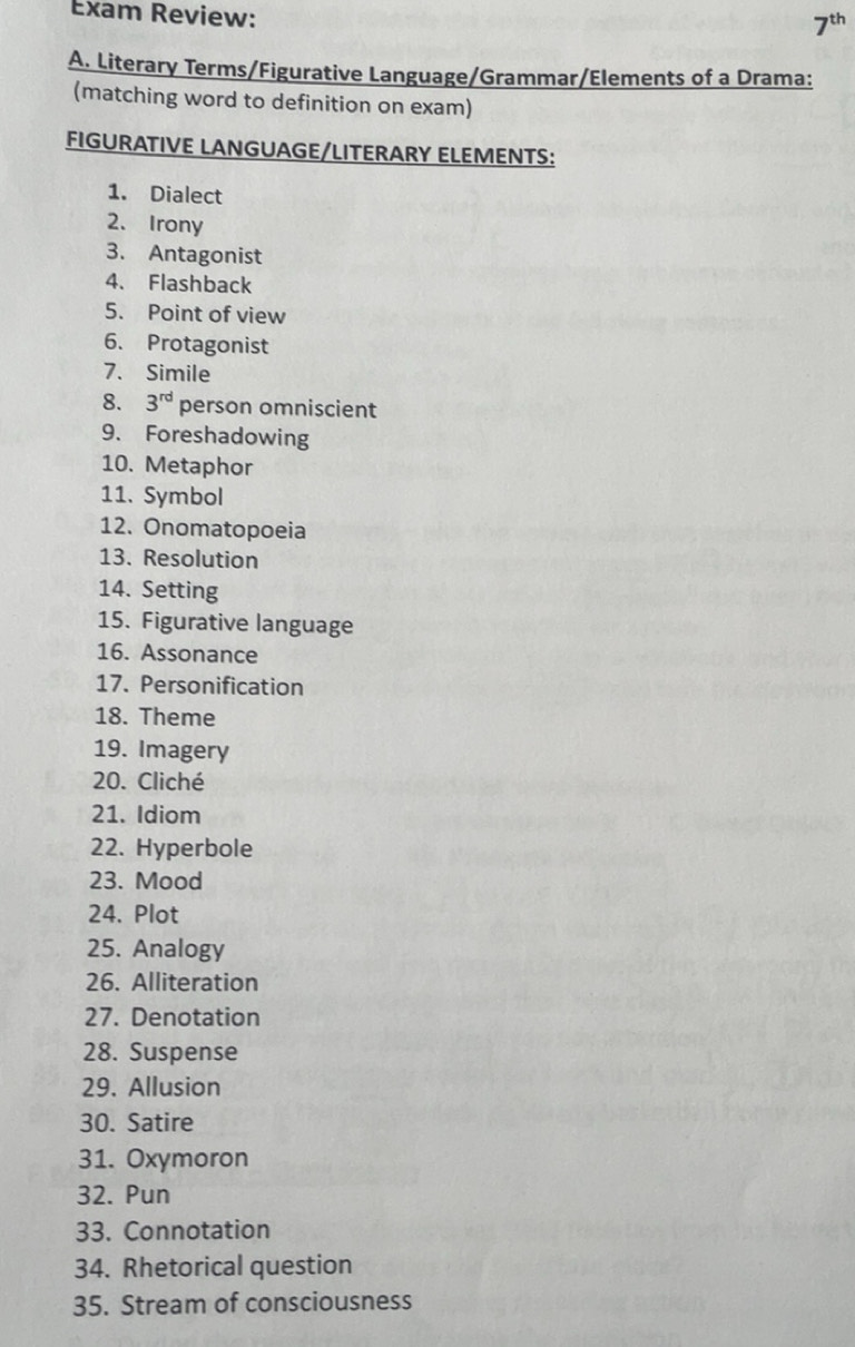 Solved: Exam Review: A. Literary Terms/Figurative Language/Grammar ...