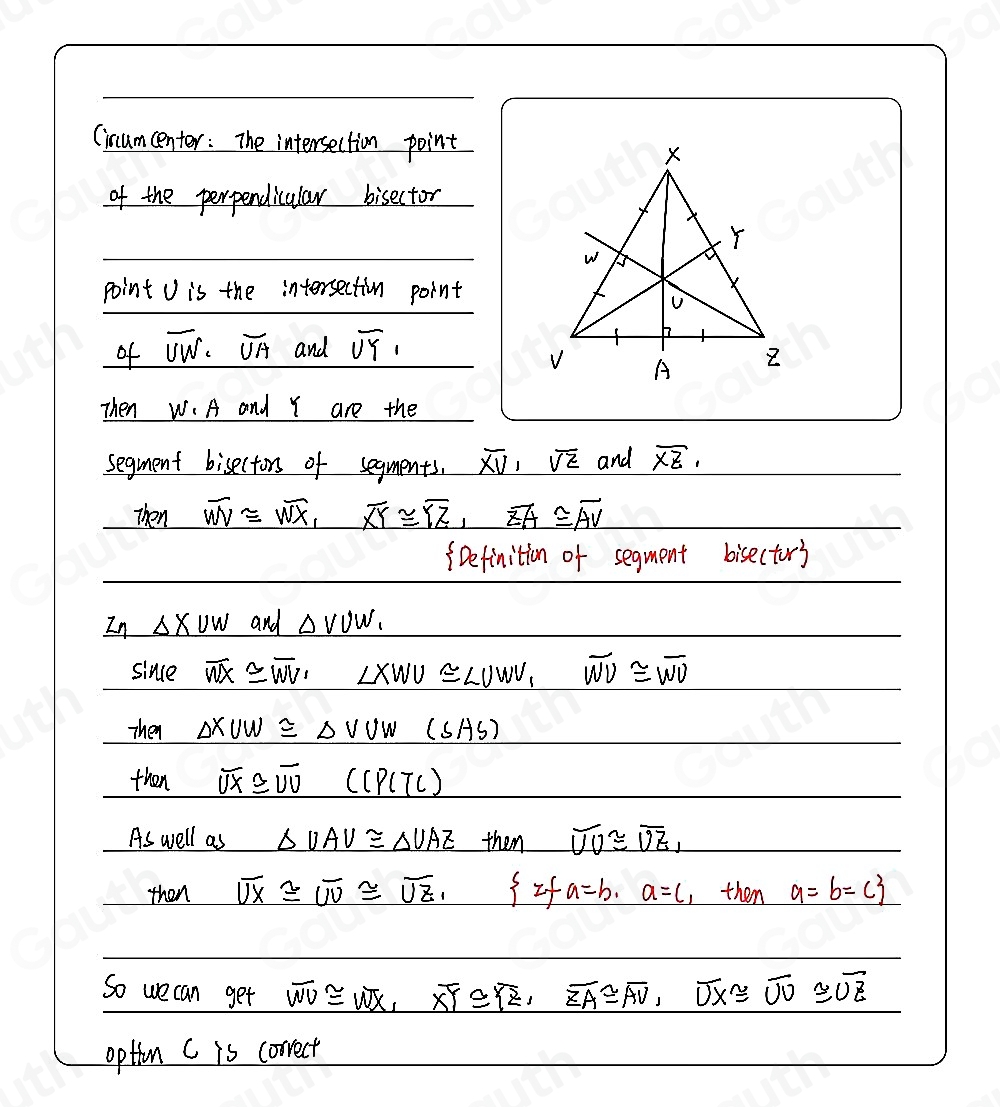 Solved: Given that point U is the circumcenter of XVZ , which segments ...