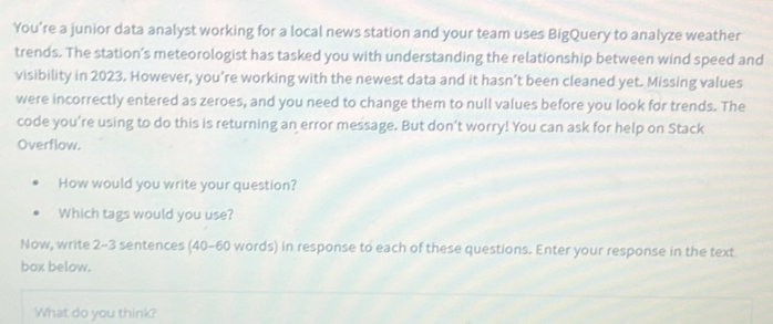 Solved: You’re a junior data analyst working for a local news station and your team uses ...