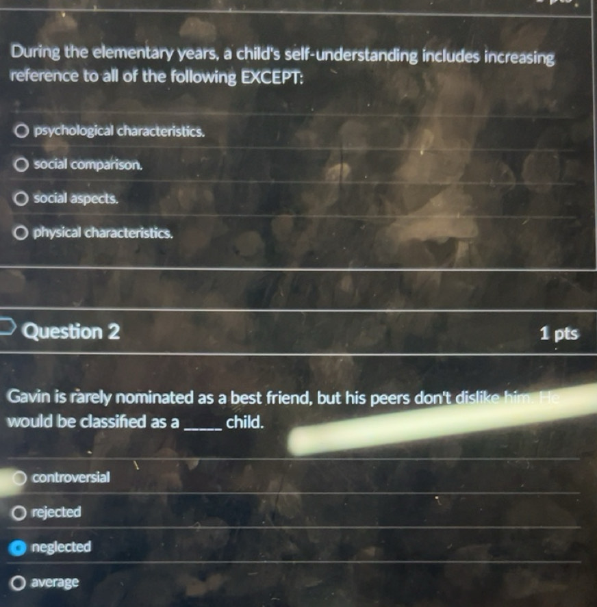 Solved: During the elementary years, a child's self-understanding ...