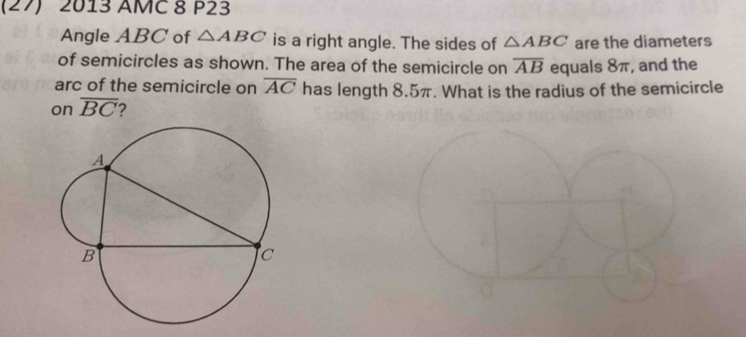 Solved: (27) 2013 AMC 8 P23 Angle ABC of ABC is a right angle. The ...