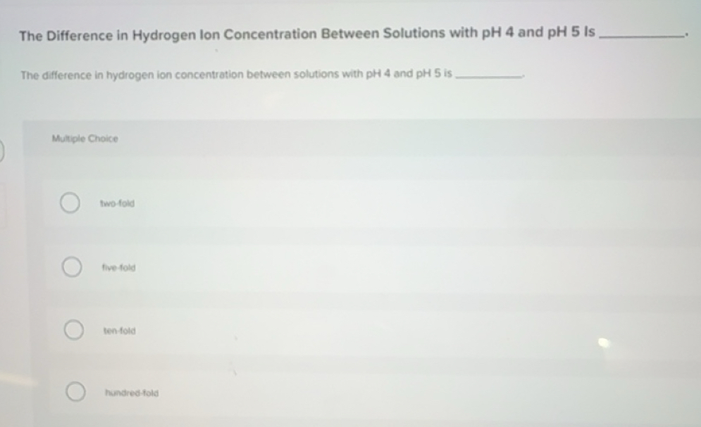 Solved: The Difference in Hydrogen Ion Concentration Between Solutions ...