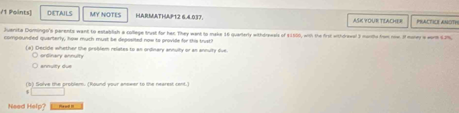 Solved: DETAILS MY NOTES HARMATHAP12 6.4.037. ASK YOUR TEACHER PRACTICE ...