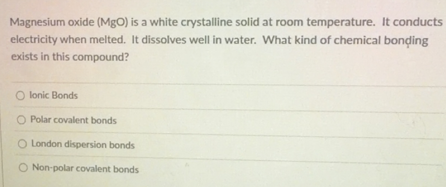 Solved: Magnesium oxide (MgO) is a white crystalline solid at room ...