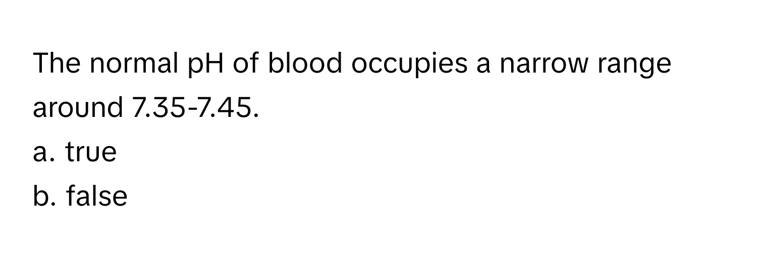 Solved: The normal pH of blood occupies a narrow range around 7.35-7.45 ...