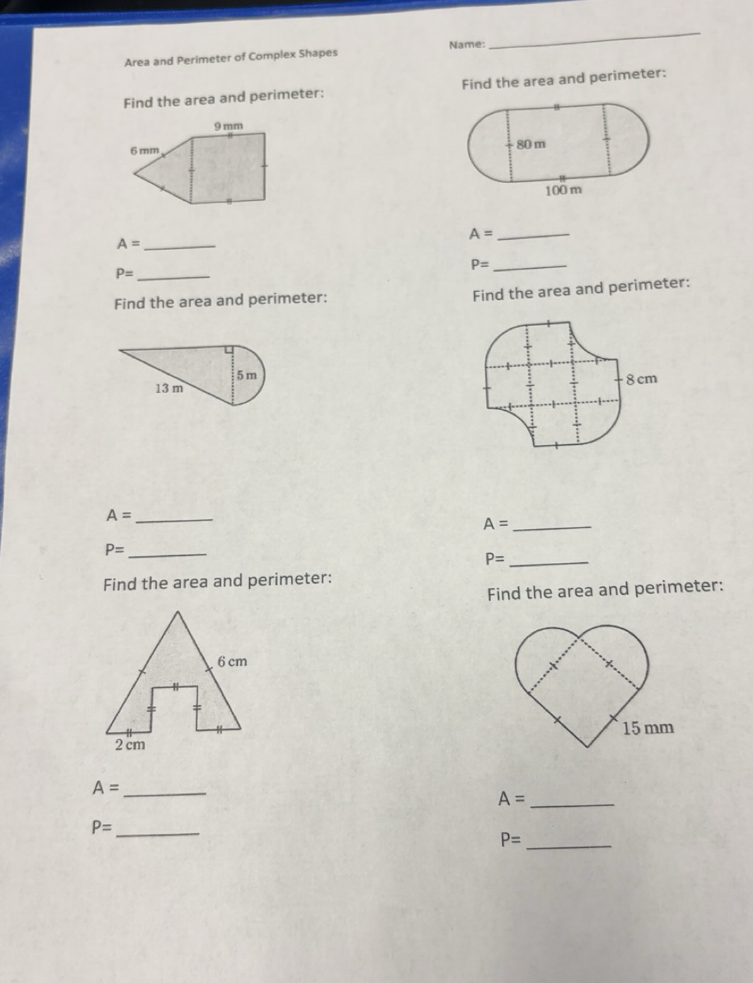 Solved: Area and Perimeter of Complex Shapes Name: _ Find the area and ...