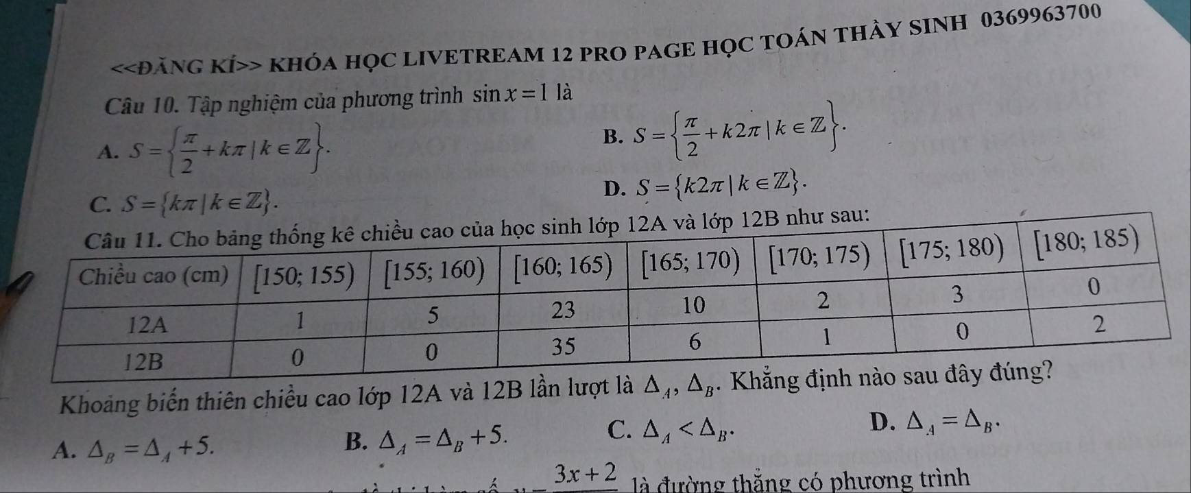 Giải quyết: KHÓA HỌC LIVETREAM 12 PRO PAGE HỌC TOÁN THẢY SINH ...