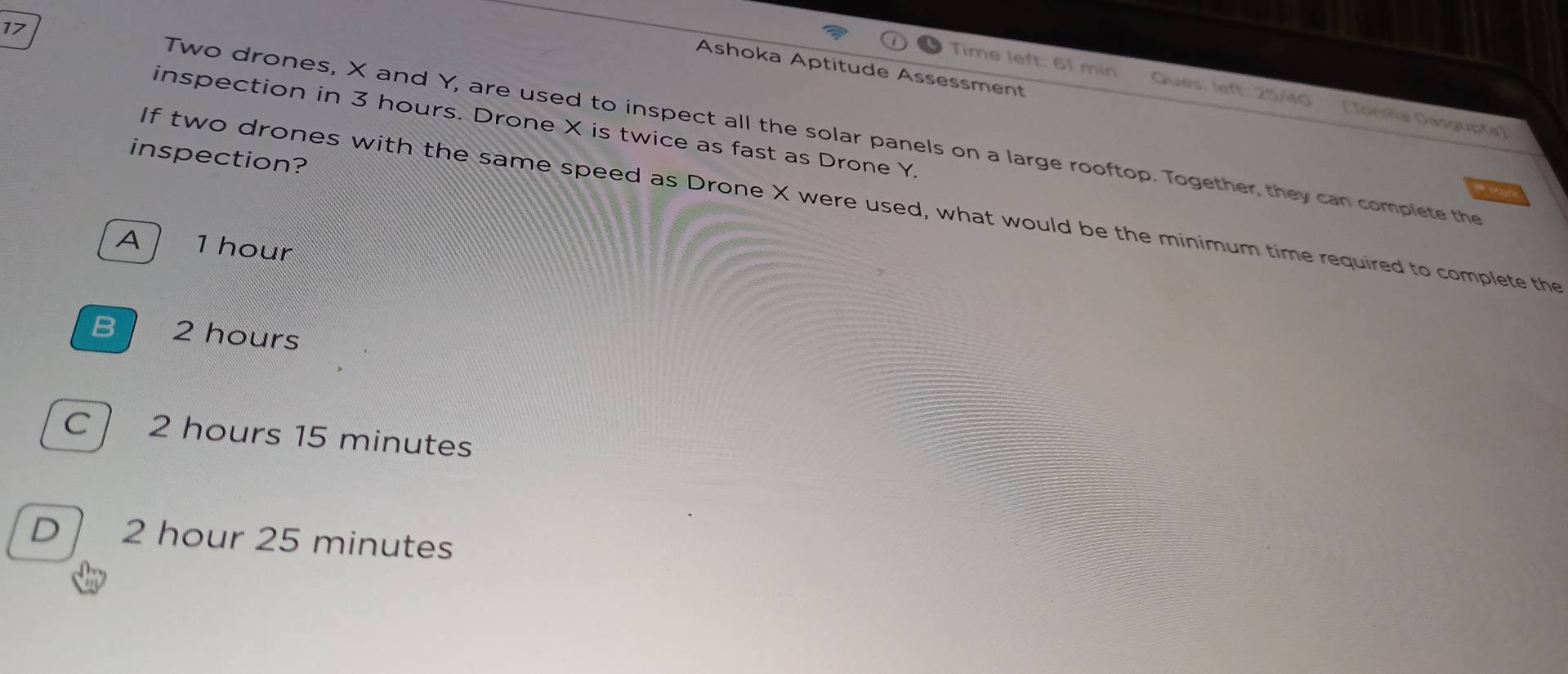 Solved: Ashoka Aptitude Assessment Time left: 61 min Ques left: 25/46 ...