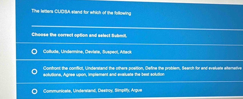 Solved: The letters CUDSA stand for which of the following Choose the ...