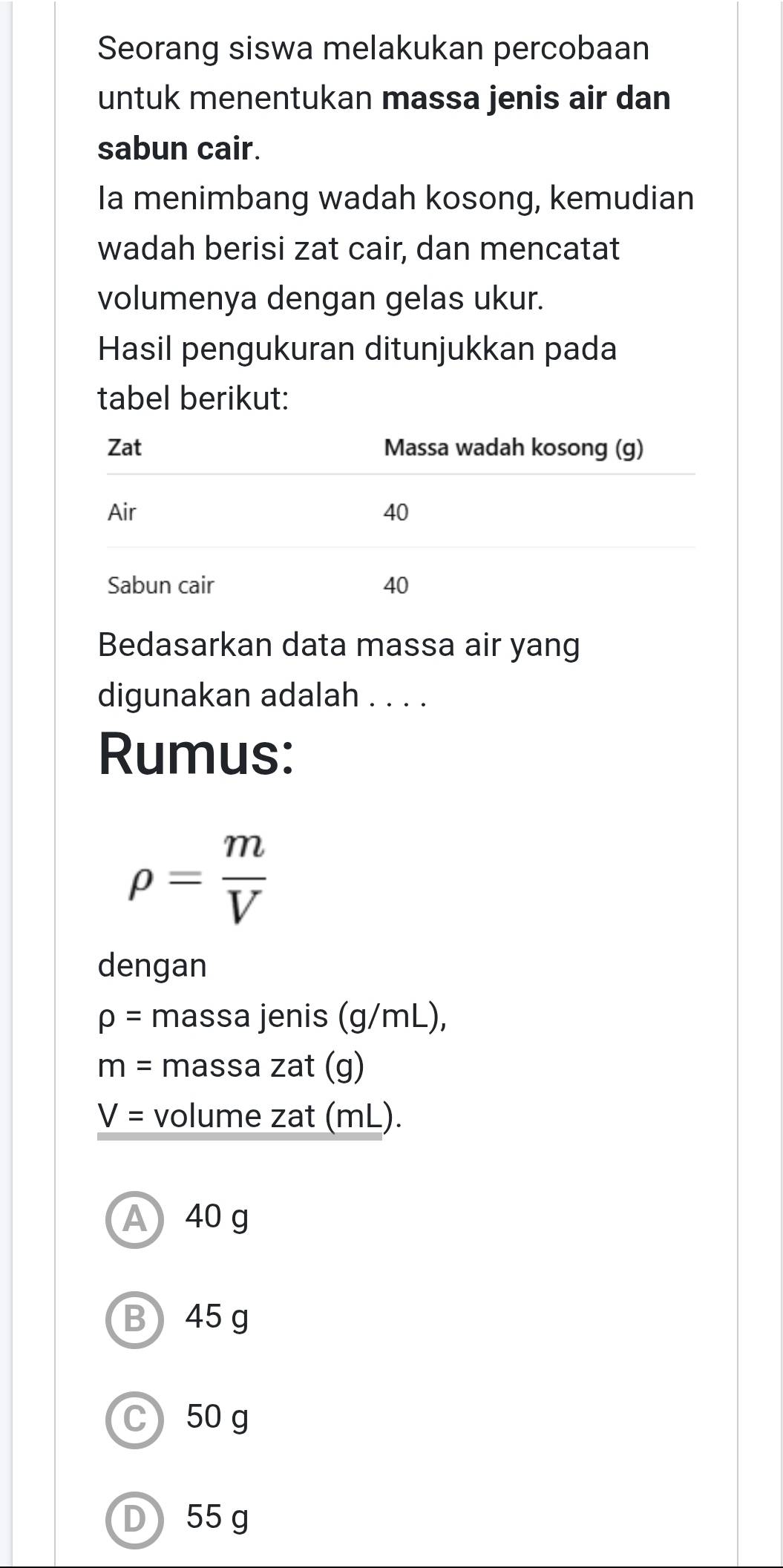Telah dijawab:Seorang siswa melakukan percobaan untuk menentukan massa ...