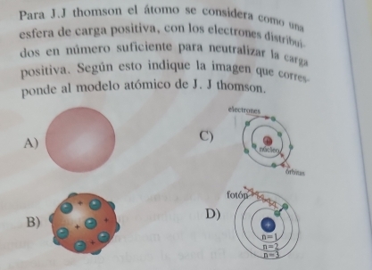 Resuelto:Para J.J thomson el átomo se considera como una esfera de ...