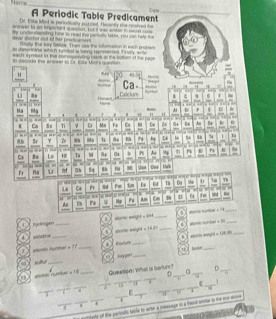 Solved: Name_ Date A Periodic Table Predicament_ Dr. Ellie Mint is ...