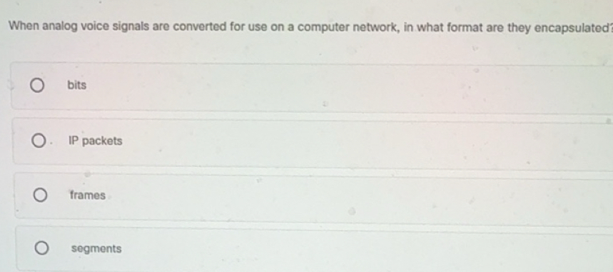 Solved: When analog voice signals are converted for use on a computer ...