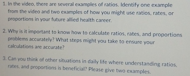 Solved: In the video, there are several examples of ratios. Identify ...
