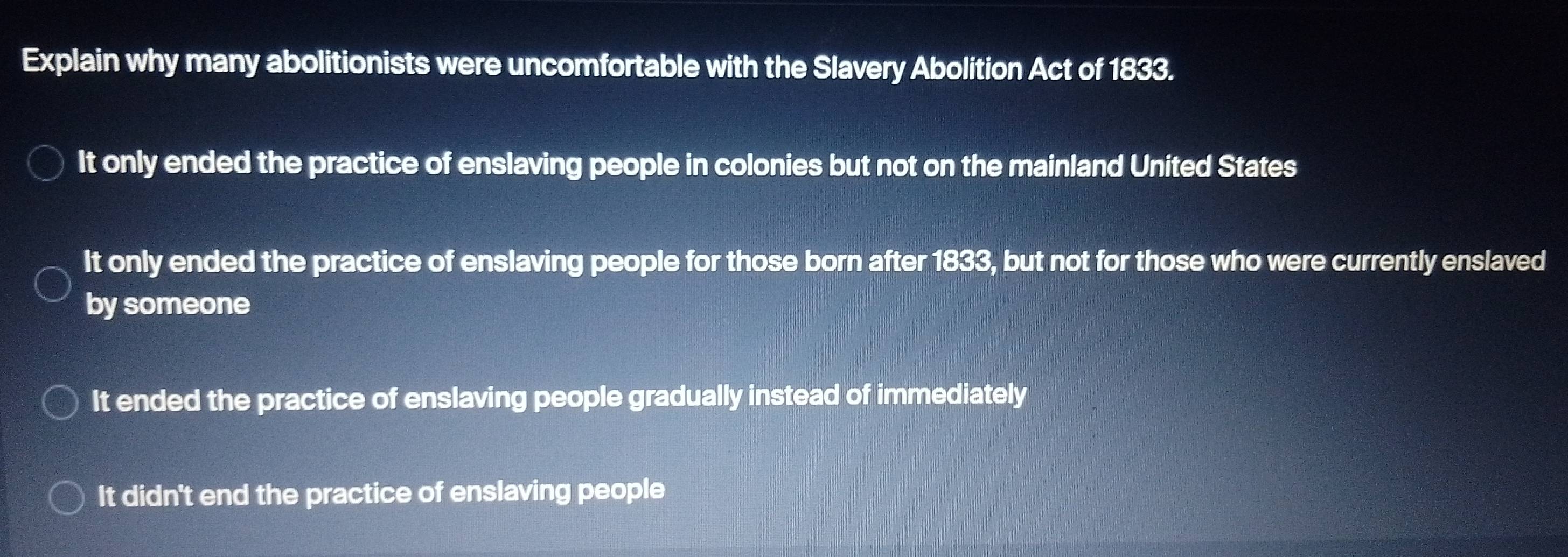 Resuelto:Explain why many abolitionists were uncomfortable with the ...