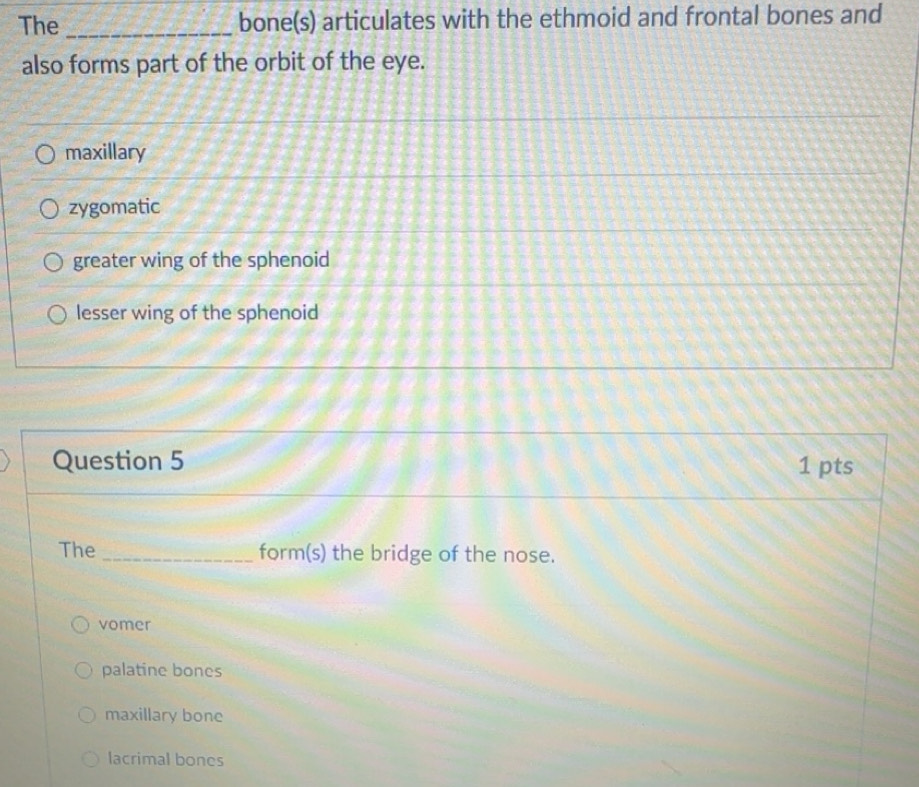 Solved: The _bone(s) articulates with the ethmoid and frontal bones and ...
