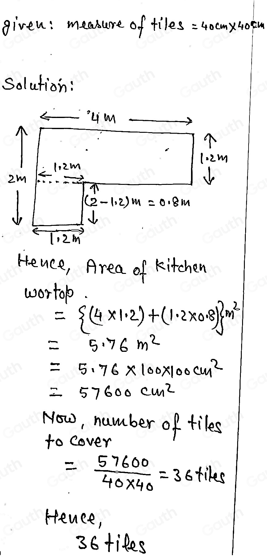 Solved: The diagram shows the plan of a kitchen worktop. The worktop ...
