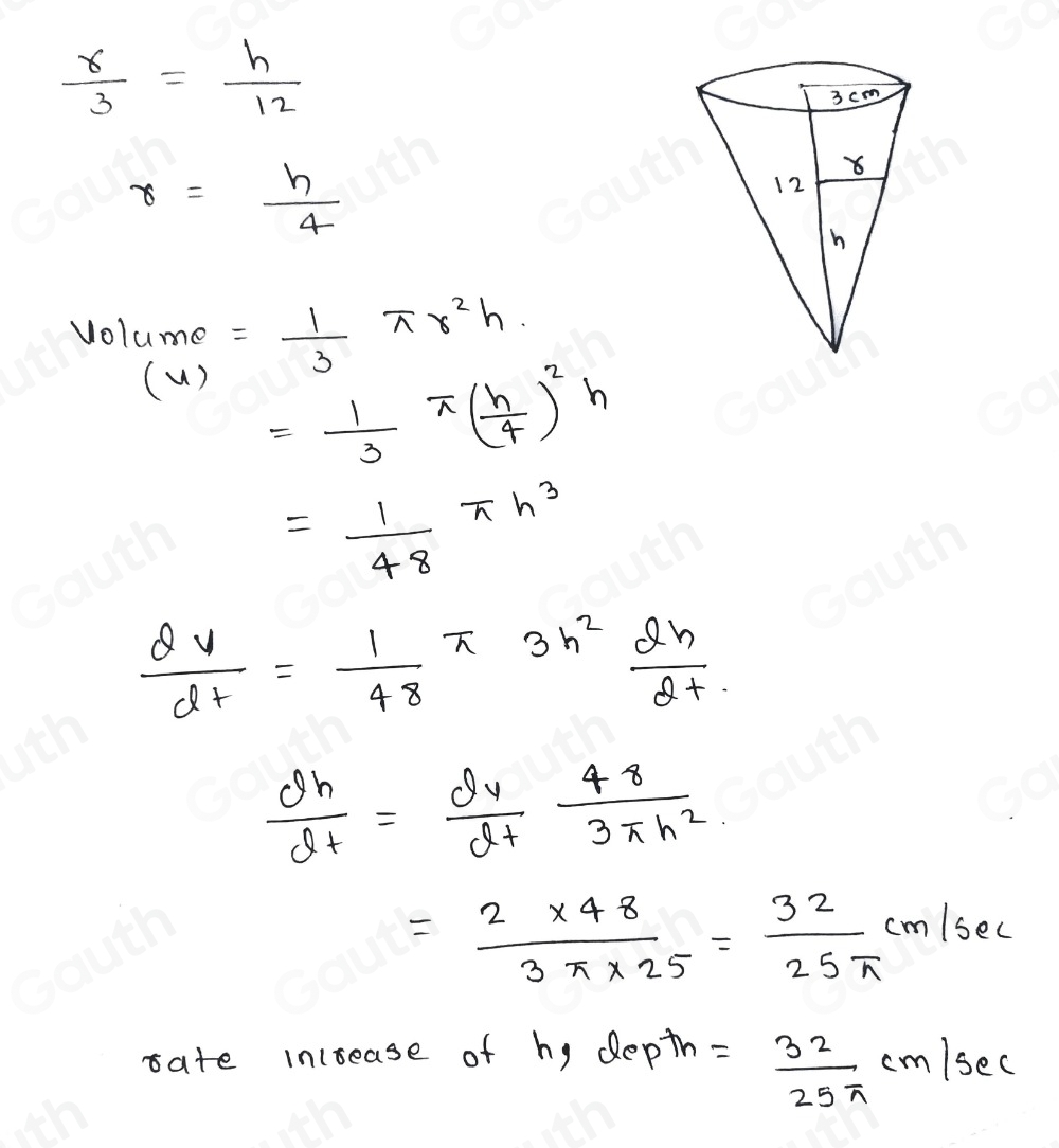 Solved: A cup has the shape of a right circular cone. The height of the ...