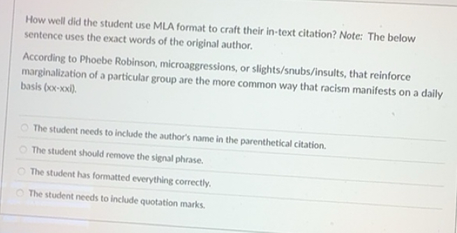 Solved: How well did the student use MLA format to craft their in-text ...