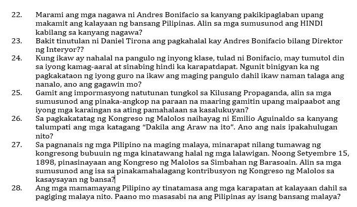 Solved: Marami ang mga nagawa ni Andres Bonifacio sa kanyang ...