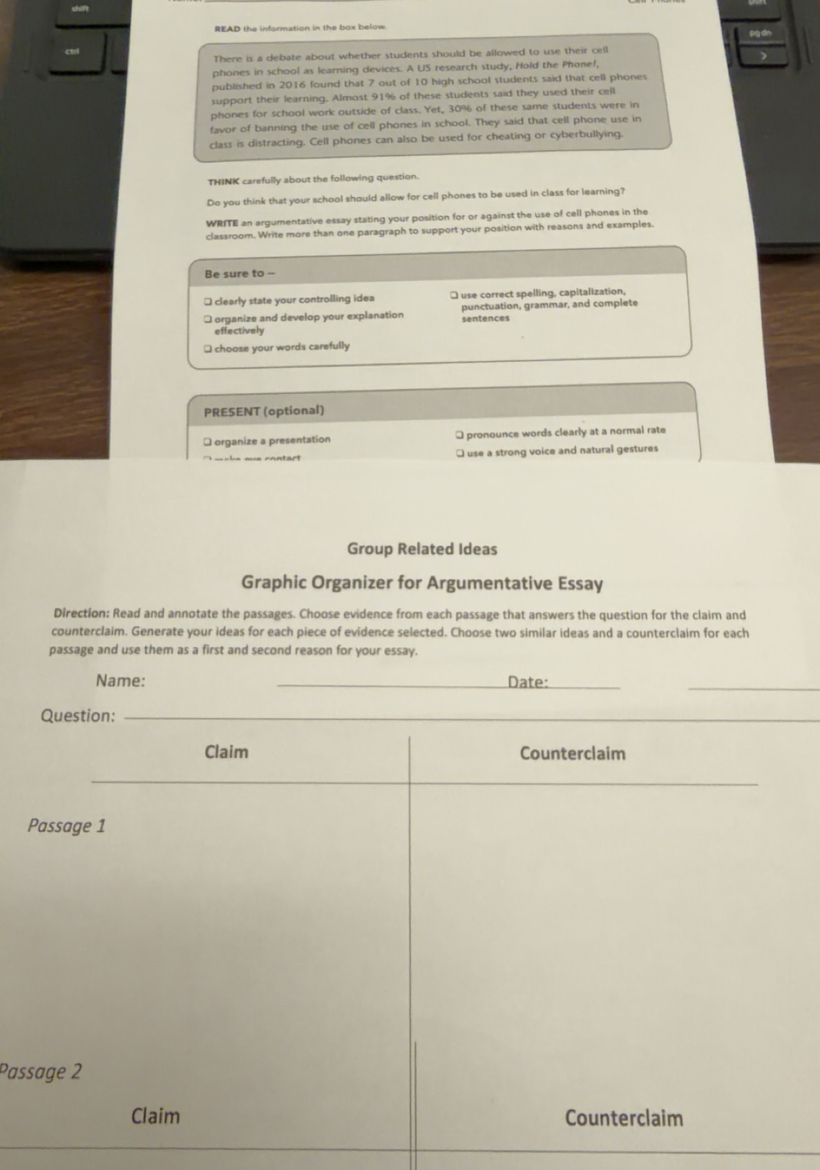 Solved: pg dn There is a debate about whether students should be ...