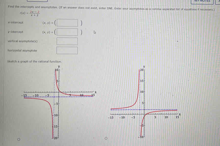 Solved: Find the intercepts and asymptotes. (If an answer does not ...