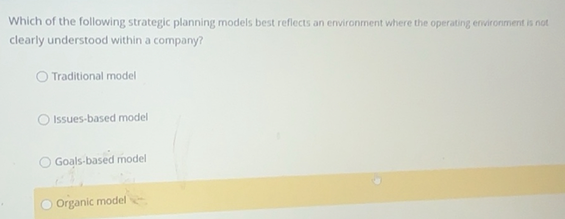 Solved: Which of the following strategic planning models best reflects ...