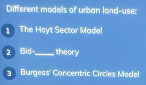Solved: Different models of urban land-use: 1 The Hoyt Sector Model 2 ...